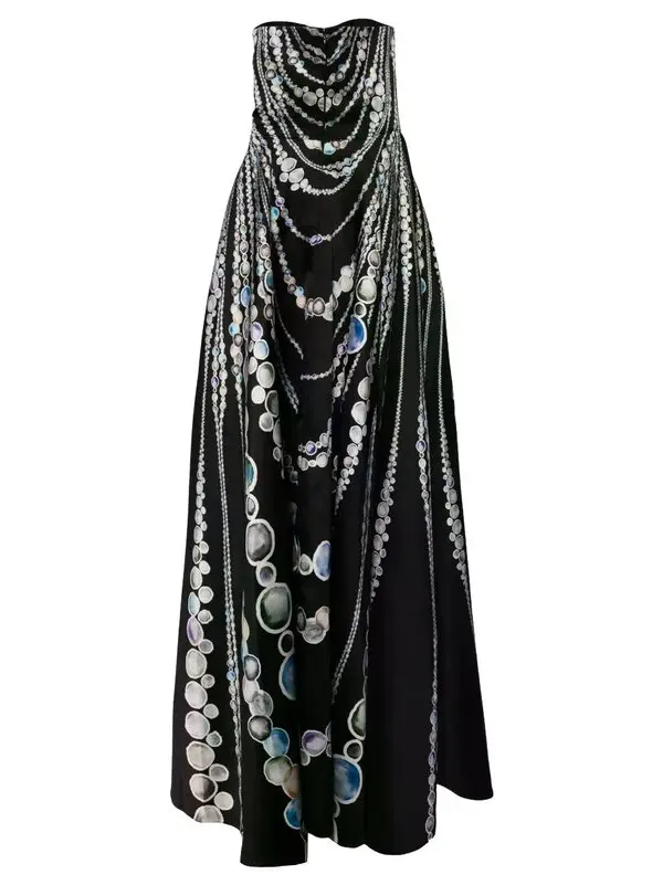 SAIID KOBEISY Graphic-print Mikado Gown - Black