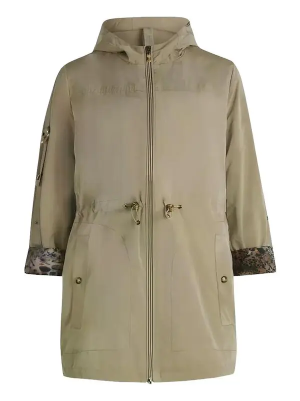 BETTY BARCLAY Hooded Coat With Leopard Print Detail - Neutrals