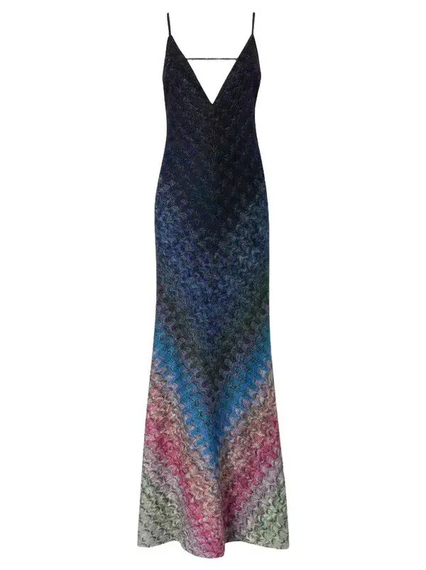 Missoni Zigzag Knit Open-back Maxi Dress - Blue