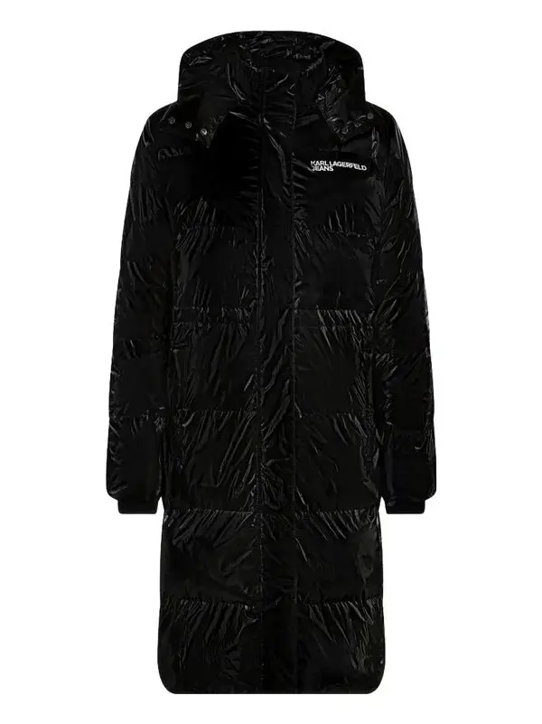 Karl Lagerfeld Long Puffer Jacket With High Neck And Drawstring Hood - Black
