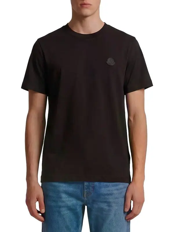 Moncler Double Leather Logo Cotton T-shirt - Black