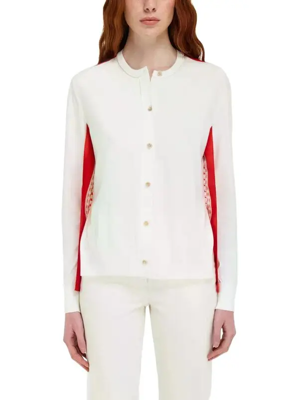 FERRAGAMO Feather Show Print Crew-neck Cardigan - White