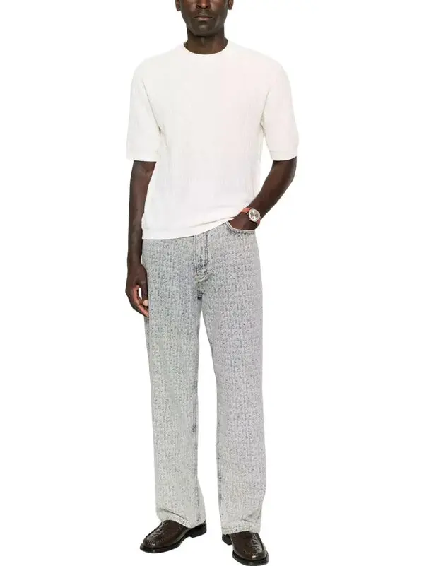 Emporio Armani Chevron Knit Short Sleeve Top - Neutrals