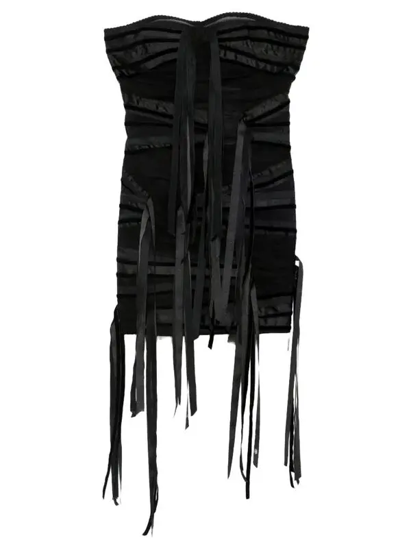 Attico Fringed Strapless Mini Dress - Black