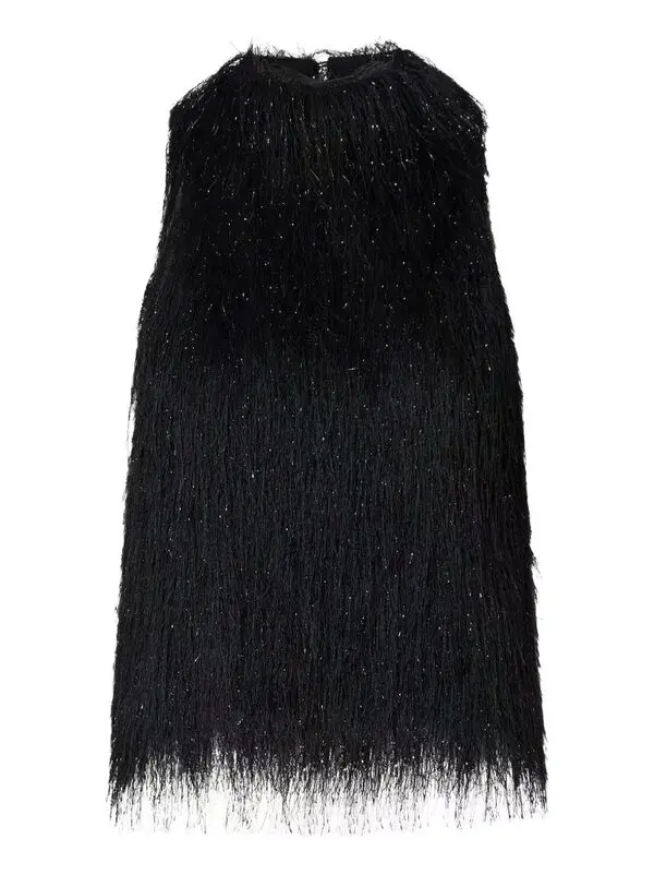 Liu Jo Fringed High Neck Sleeveless Top - Black