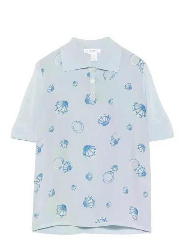 Celine Shell-print Polo Shirt - Blue