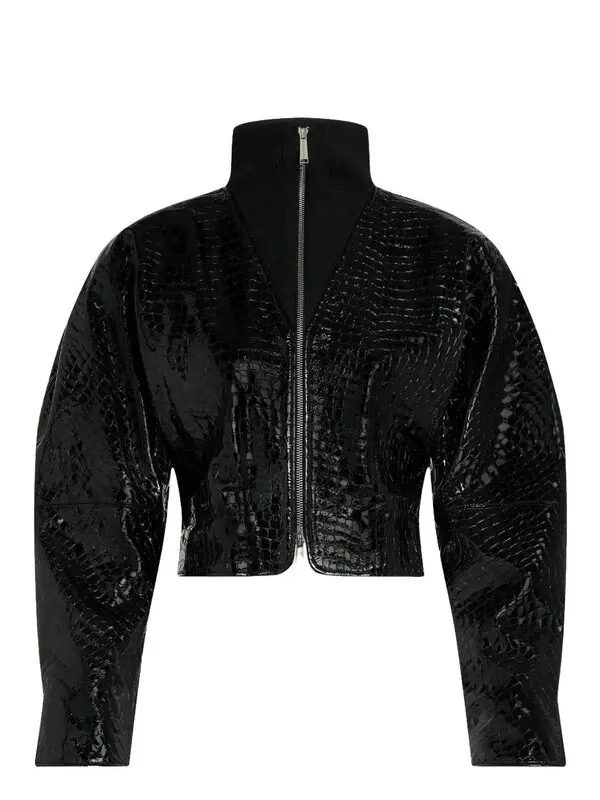 Karl Lagerfeld Croc-effect Leather Cropped Jacket - Black