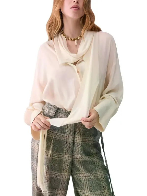 Liu Jo Crêpe De Chine Shirt With Decorative Scarf - Neutrals