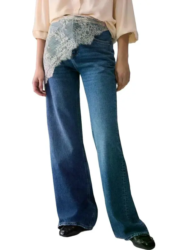 Liu Jo High Waist Flare Jeans With Lace Bandana Detail - Blue