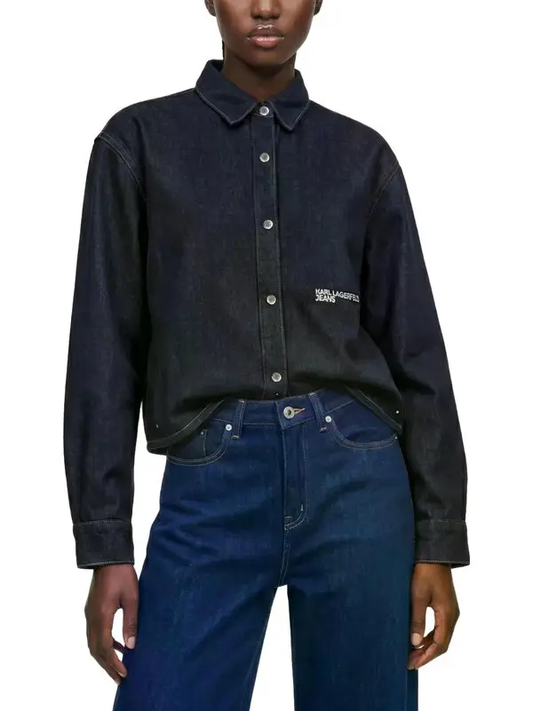 Karl Lagerfeld Boxy Logo Detail Denim Shirt - Blue