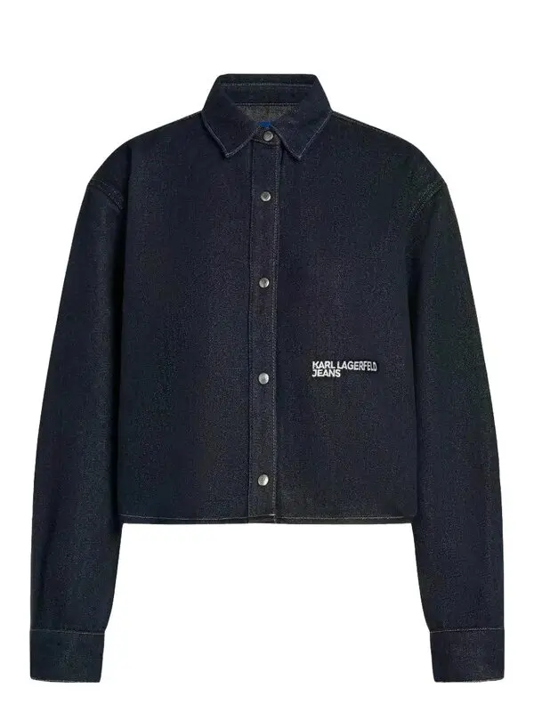 Karl Lagerfeld Boxy Logo Detail Denim Shirt - Blue