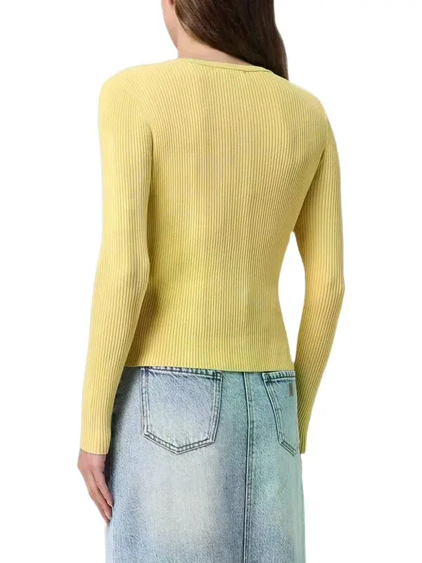 Armani Exchange Ribbed Knit Logo Plaque Cardigan - Yellow