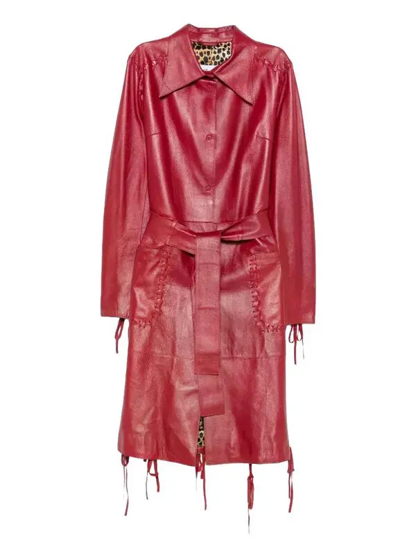 Dolce & Gabbana 2000s Belted Whipstitch-trim Coat - Red