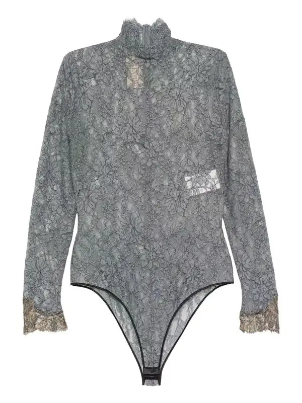 Valentino Garavani Lace Detail High Neck Bodysuit - Grey
