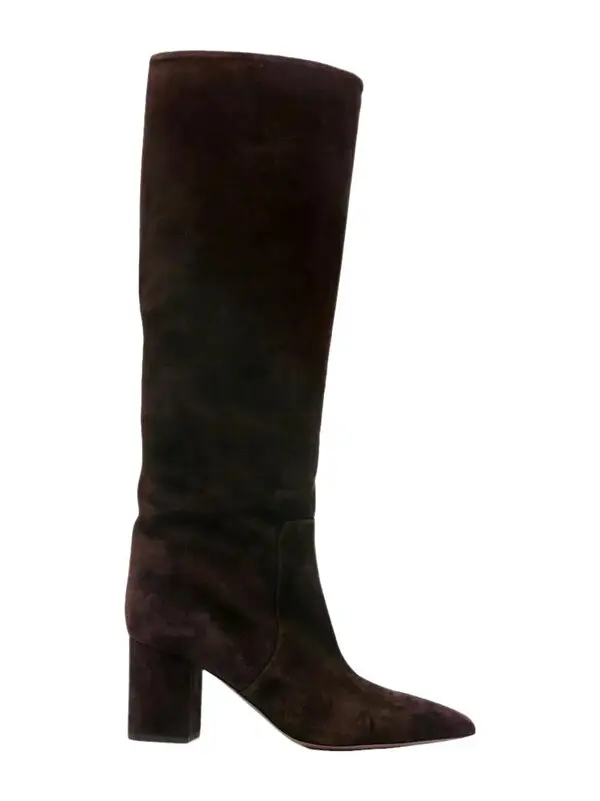 Paris Texas Suede Pointed Toe Block Heel Boots - Brown