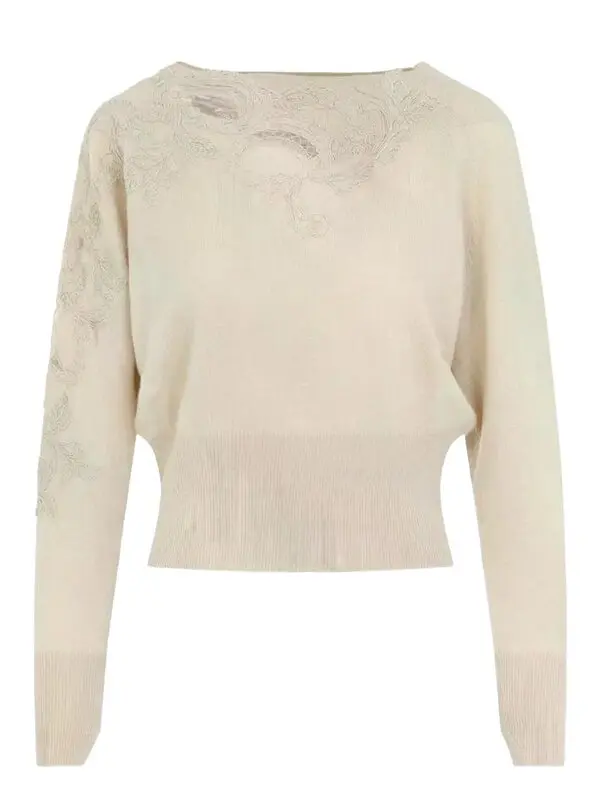 Ermanno Scervino Lace-embellished Cashmere Sweater - Neutrals
