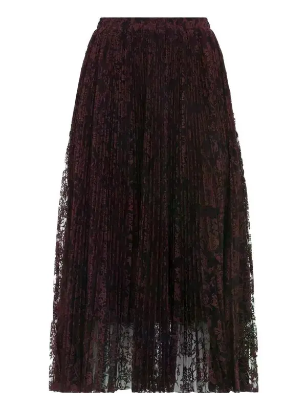 Ermanno Scervino Pleated Lace Midi Skirt - Red