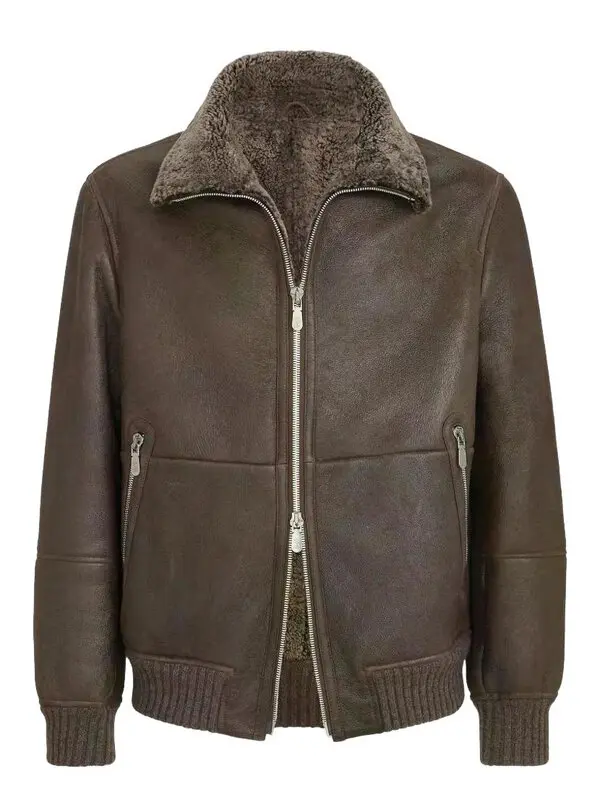 Brunello Cucinelli Shearling Bomber Jacket - Brown