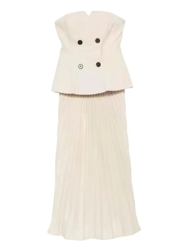 SELF-PORTRAIT Double-breasted Pleated Midi Dress - Neutrals