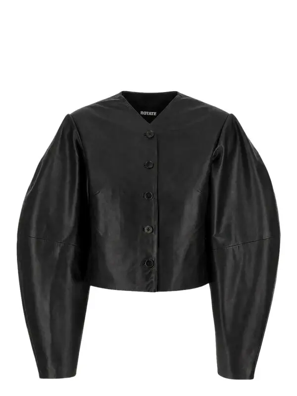 ROTATE BY BIRGER CHRISTENSEN Leather Puff Sleeve Jacket - Black