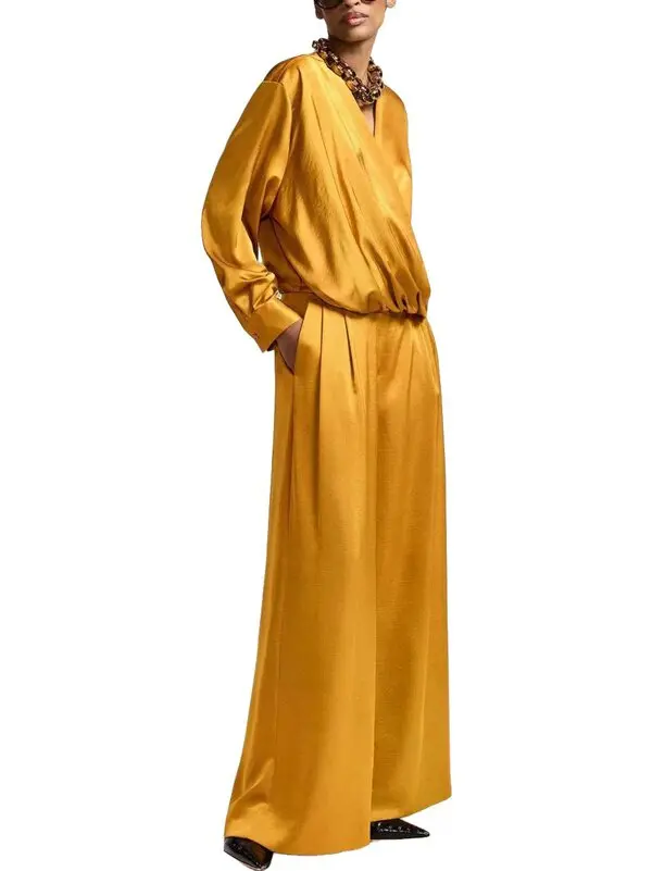 Essentiel Antwerp Katerina Pleated Satin Trousers - Yellow