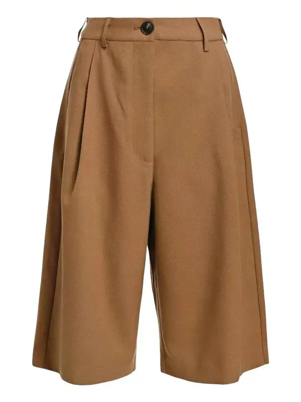 Essentiel Antwerp Pleated Tailored Wide-leg Shorts - Brown