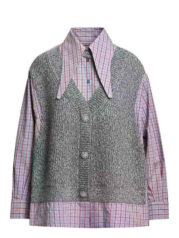 Essentiel Antwerp Checked Layered Vest Shirt - Grey