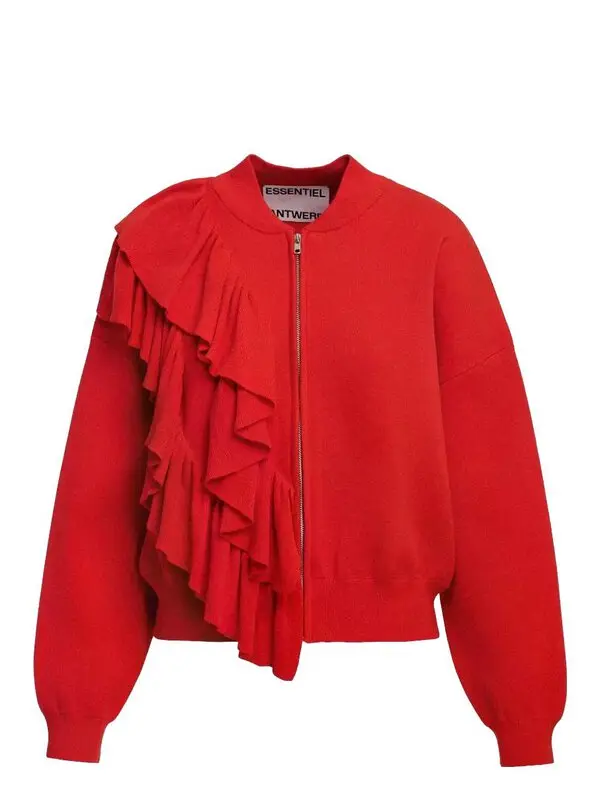Essentiel Antwerp Ruffled Zip-up Cardigan - Red