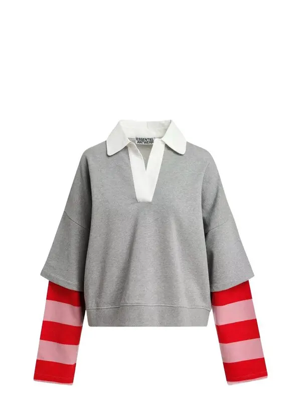 Essentiel Antwerp Cotton Layered-sleeve Polo-collar Sweatshirt - Grey
