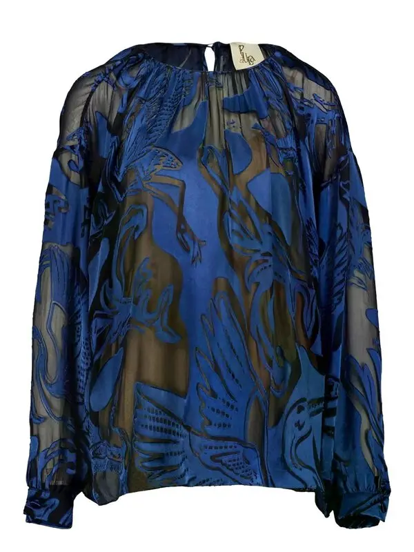 PAULA Devoré Blouse - Blue