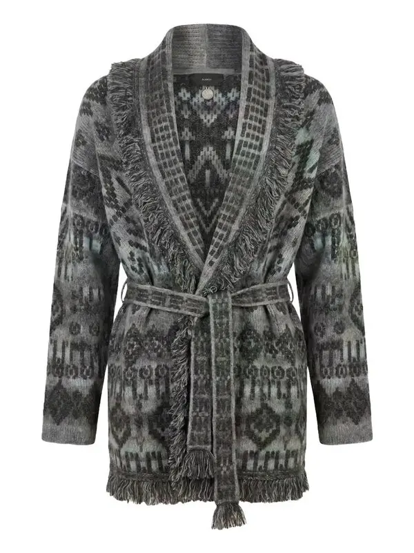 Alanui Jacquard Knit Fringe Trim Cardigan - Grey