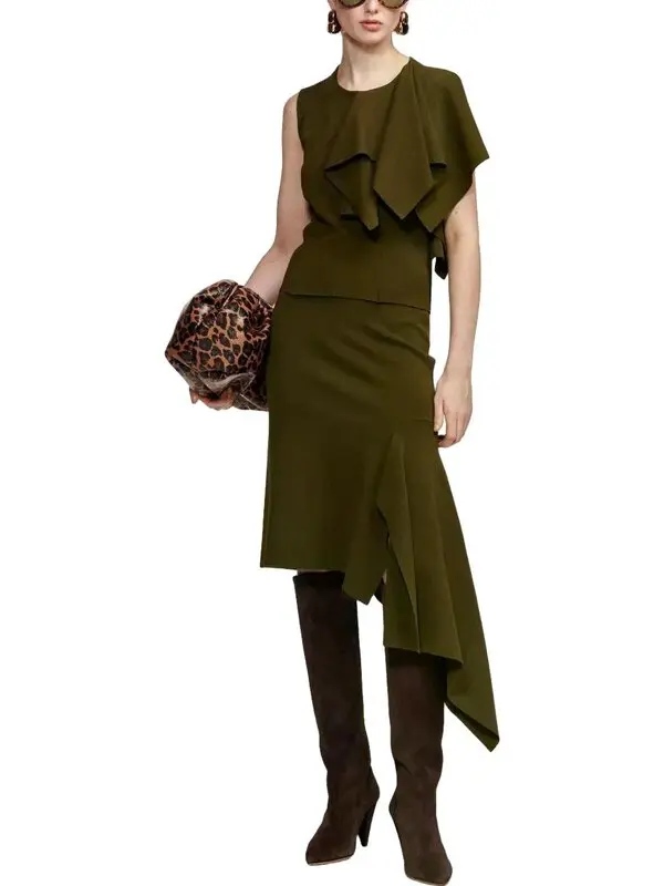 Essentiel Antwerp Asymmetric Neckline Ruffled Top - Green