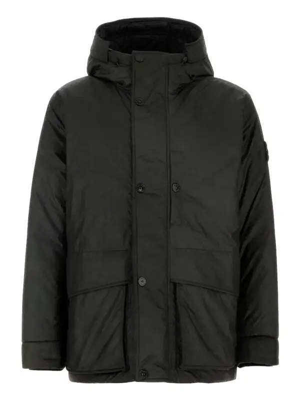 Stone Island Hooded Button-up Jacket - Black