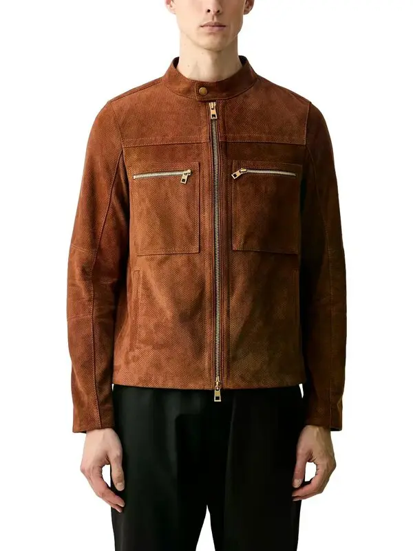 Michael Kors Suede Double-zip Racer Jacket - Brown