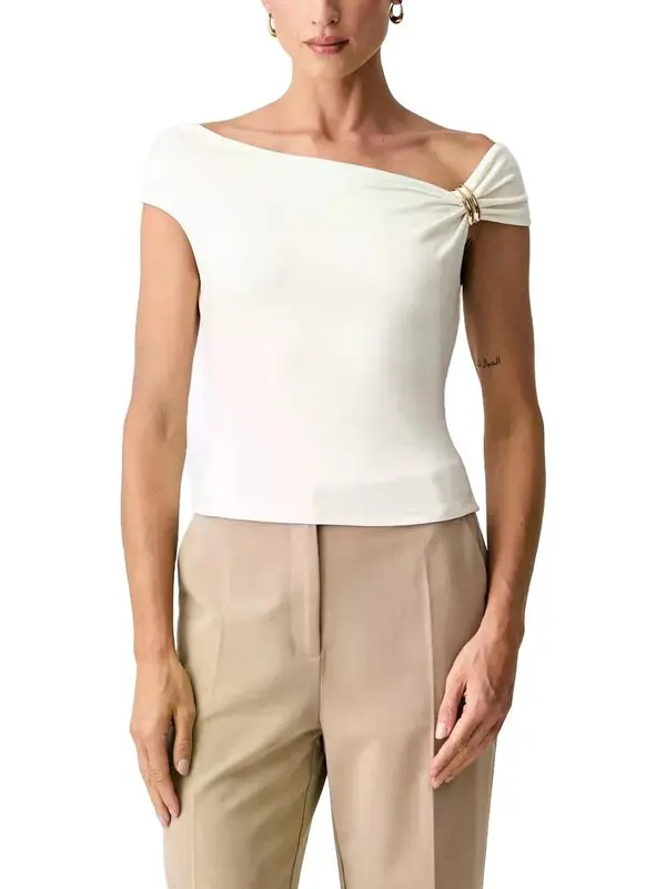 Guess Off-shoulder Jewel Top With Short Sleeves - White