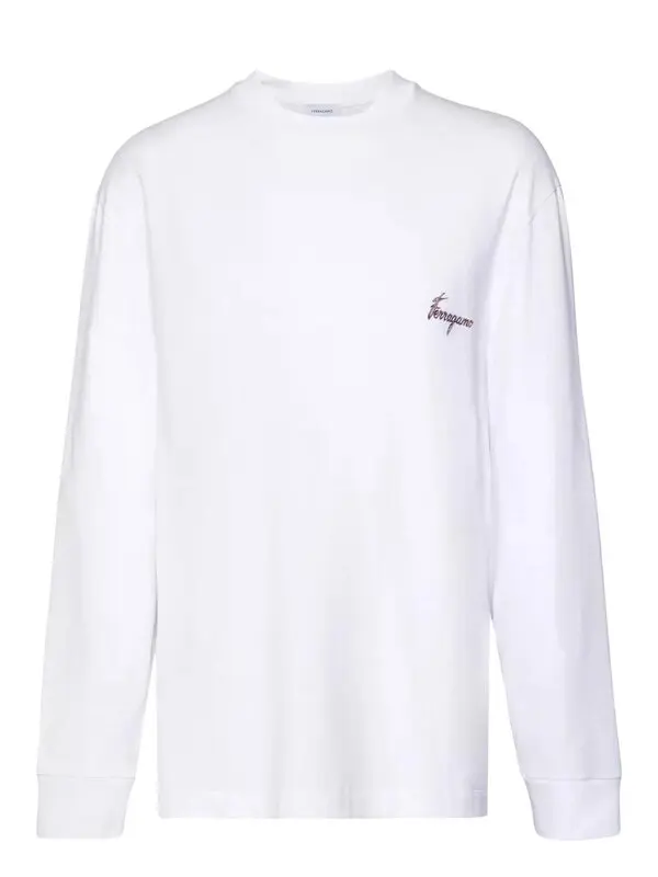 FERRAGAMO Botanical-print Long-sleeved T-shirt - White