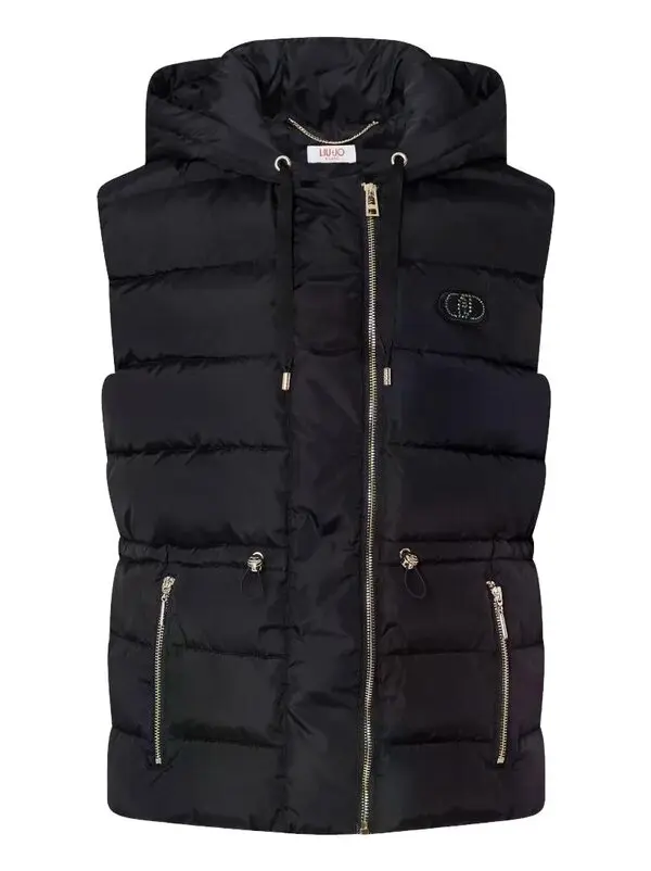 Liu Jo Quilted Puffer Vest With Hood And Drawstring Waist - Black