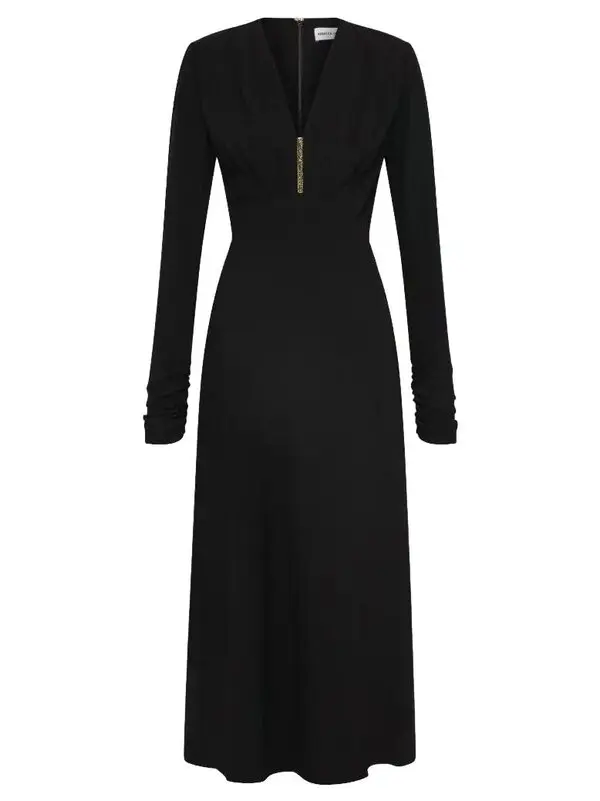 Rebecca Vallance Tallon Long Sleeve Midi Dress With Gold Hardware - Black
