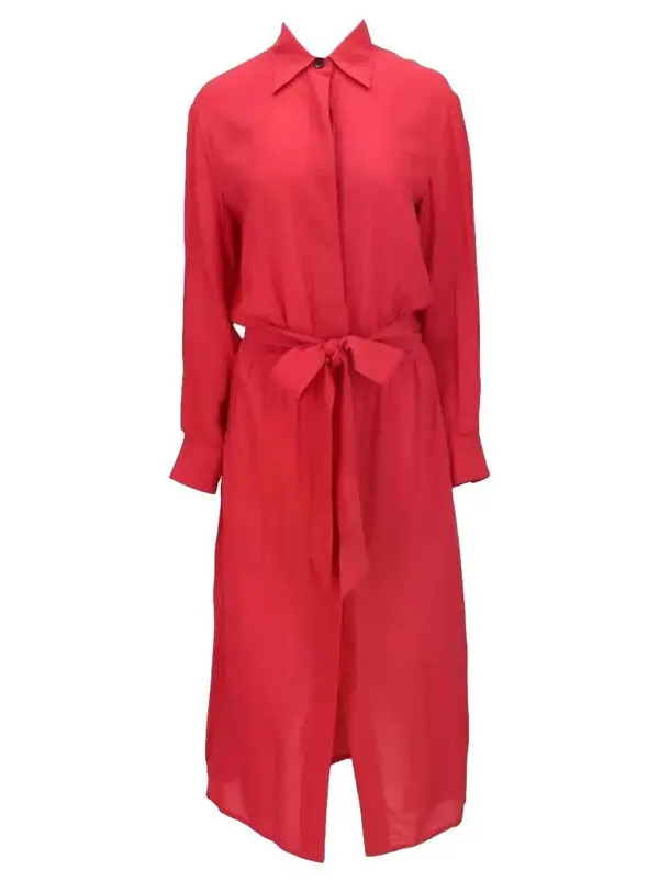 Isaia Belted Long-sleeve Midi Dress - Red