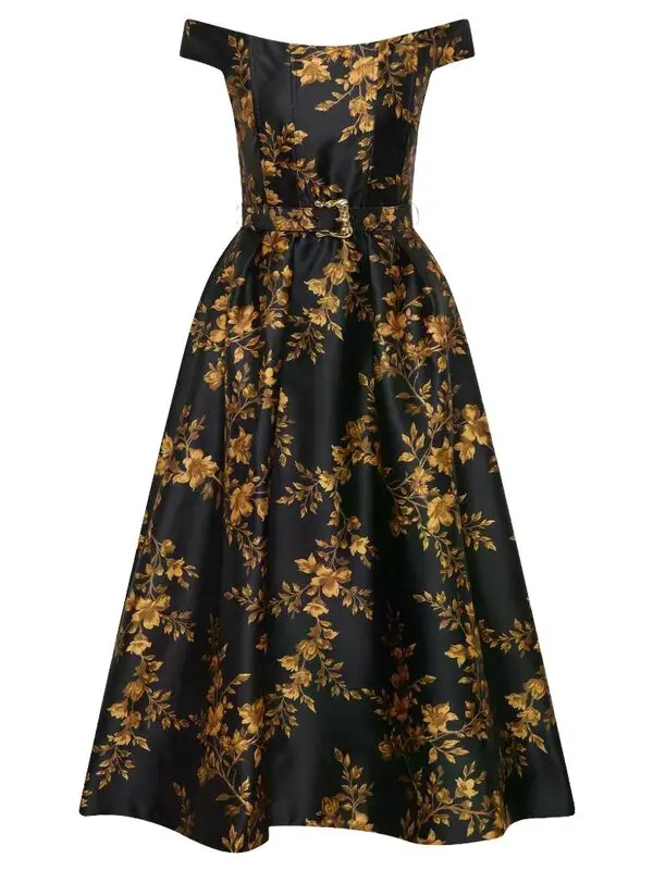 Rebecca Vallance Gilded Floral Midi Dress - Black