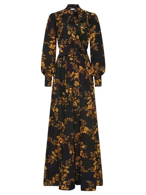 Rebecca Vallance Gilded Floral Long Sleeve Maxi Dress - Black