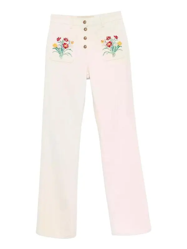 Valentino Garavani Ivory Floral Embroidered Jeans - Neutrals