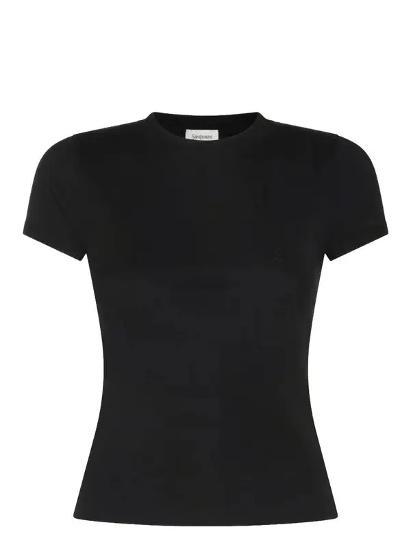 Saint Laurent Cassandre Embroidered T-shirt - Black