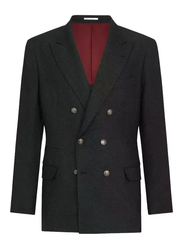 Brunello Cucinelli Mouliné Virgin Wool Twill One-and-a-half Breasted Deconstructed Blazer With Metal Buttons - Grey