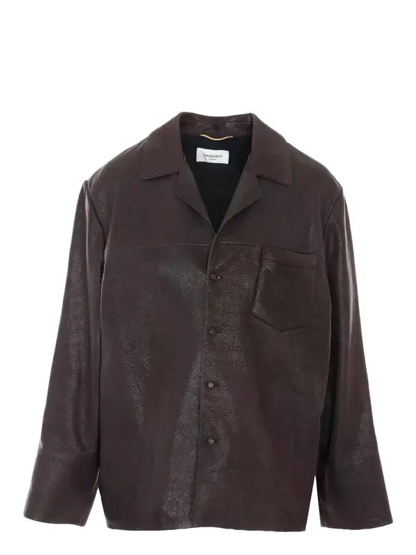 Saint Laurent Button-up Leather Jacket - Brown