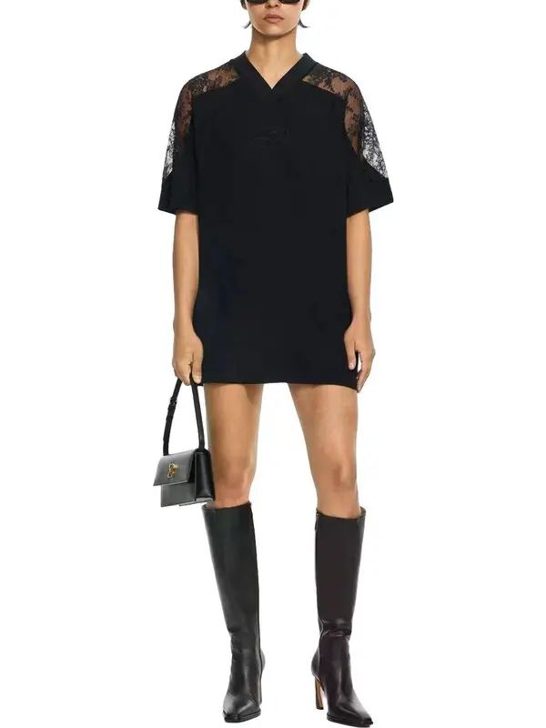 Off-White Lace Insert Soccer Dress - Black