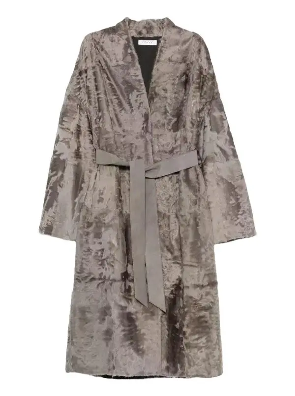 LISKA Long-sleeve Belted Coat - Grey