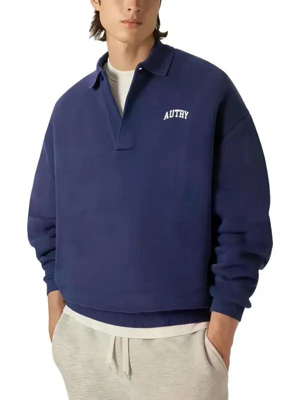 AUTRY Logo-print Polo-collar Sweatshirt - Blue