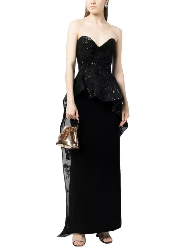 SAIID KOBEISY Strapless Embroidered Dress - Black