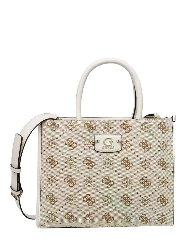 Guess Monogram Pattern Top Handle Bag With Detachable Shoulder Strap - Neutrals